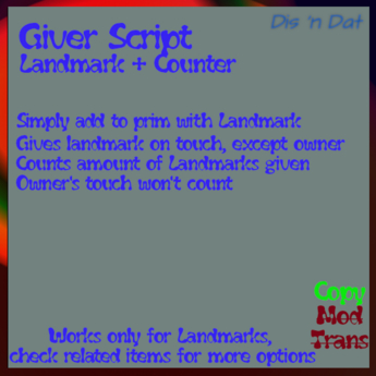 Second Life Marketplace - Landmark Giver Script With Counter